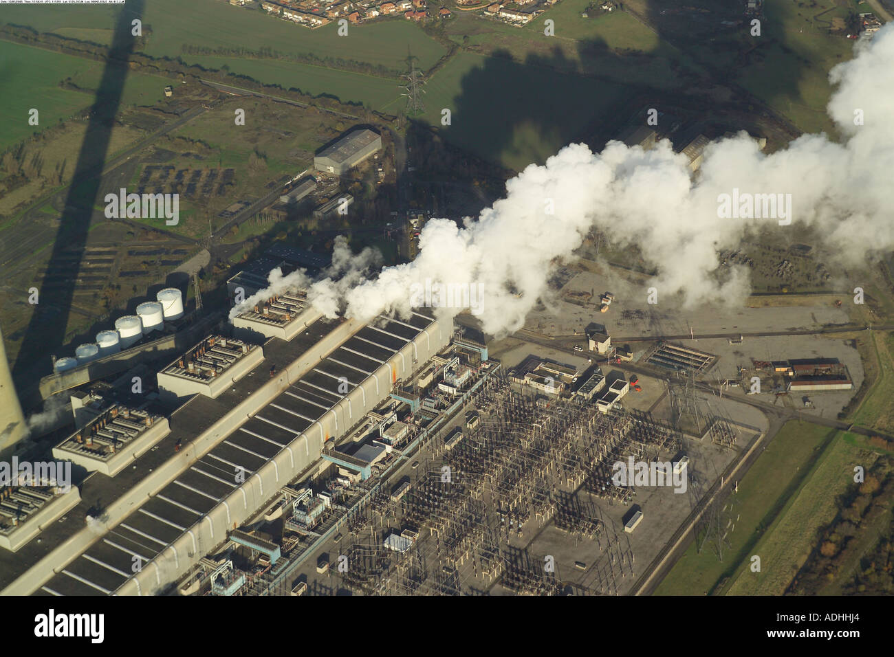 Aerial view of stream escaping fom the power station on the Isle of ...