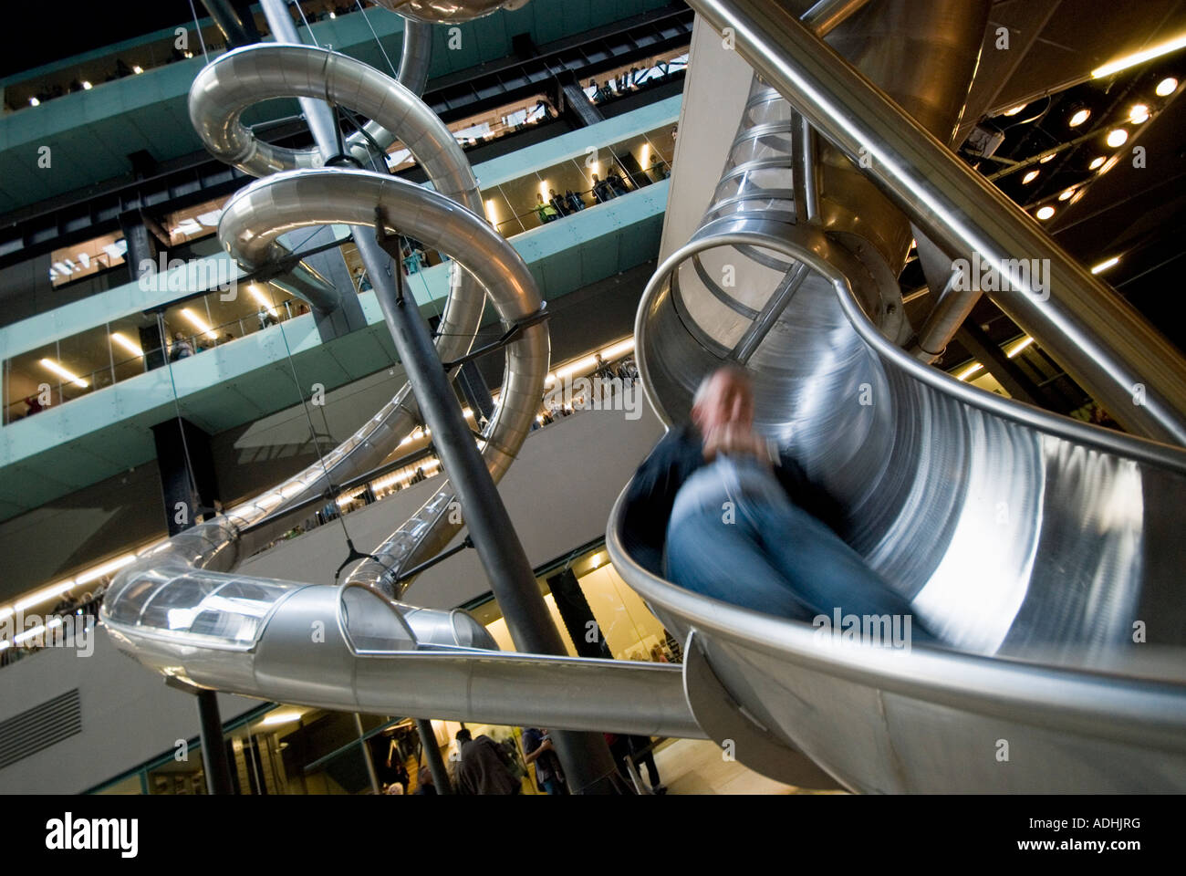 Visitors the slides an artwork by Carsten Höller in the Turbine Hall at ...