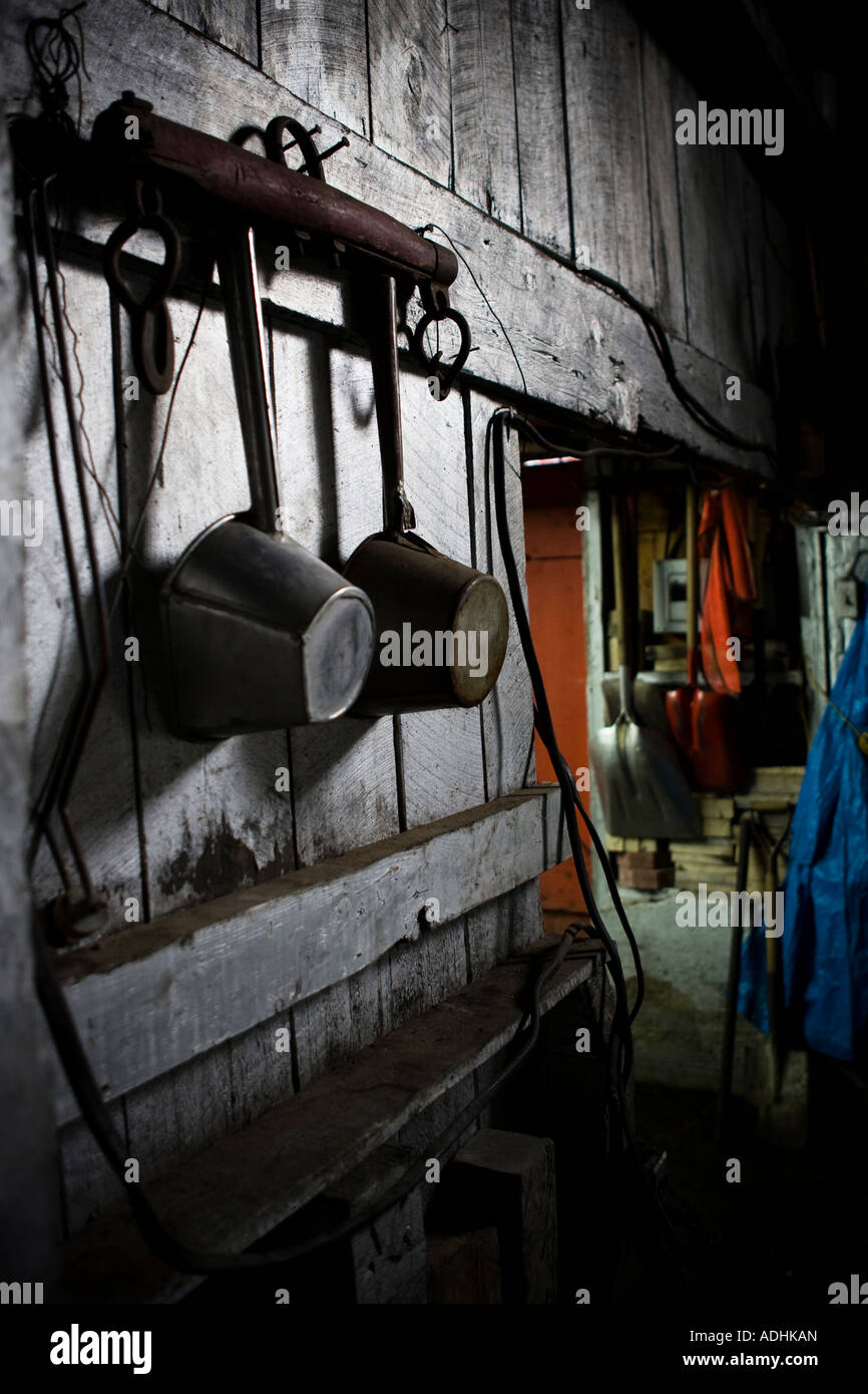 Racked sampling ladles in a sugar shack in the Rougemont Hills in ...