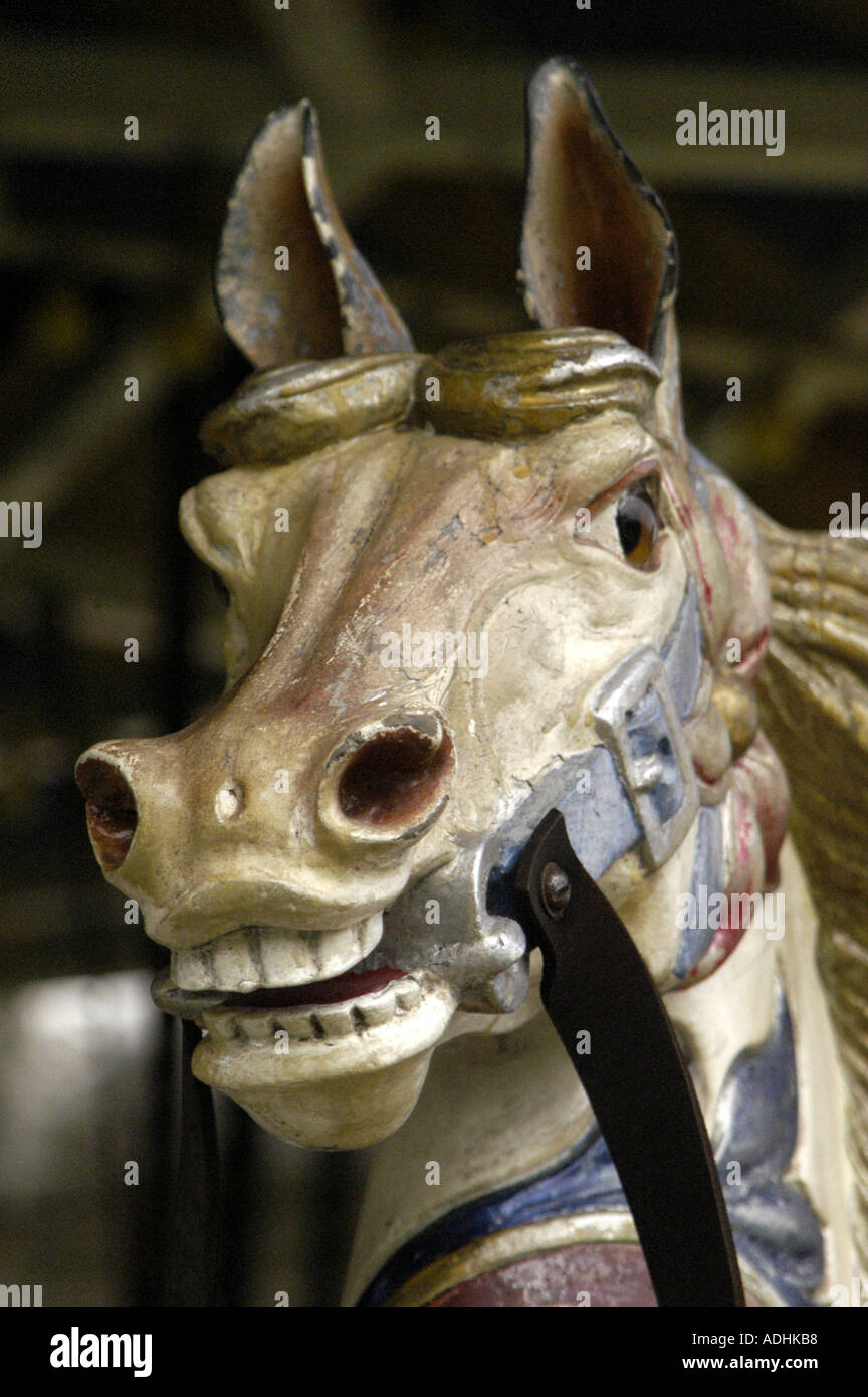 Carousel horse head in a fairground Stock Photo - Alamy