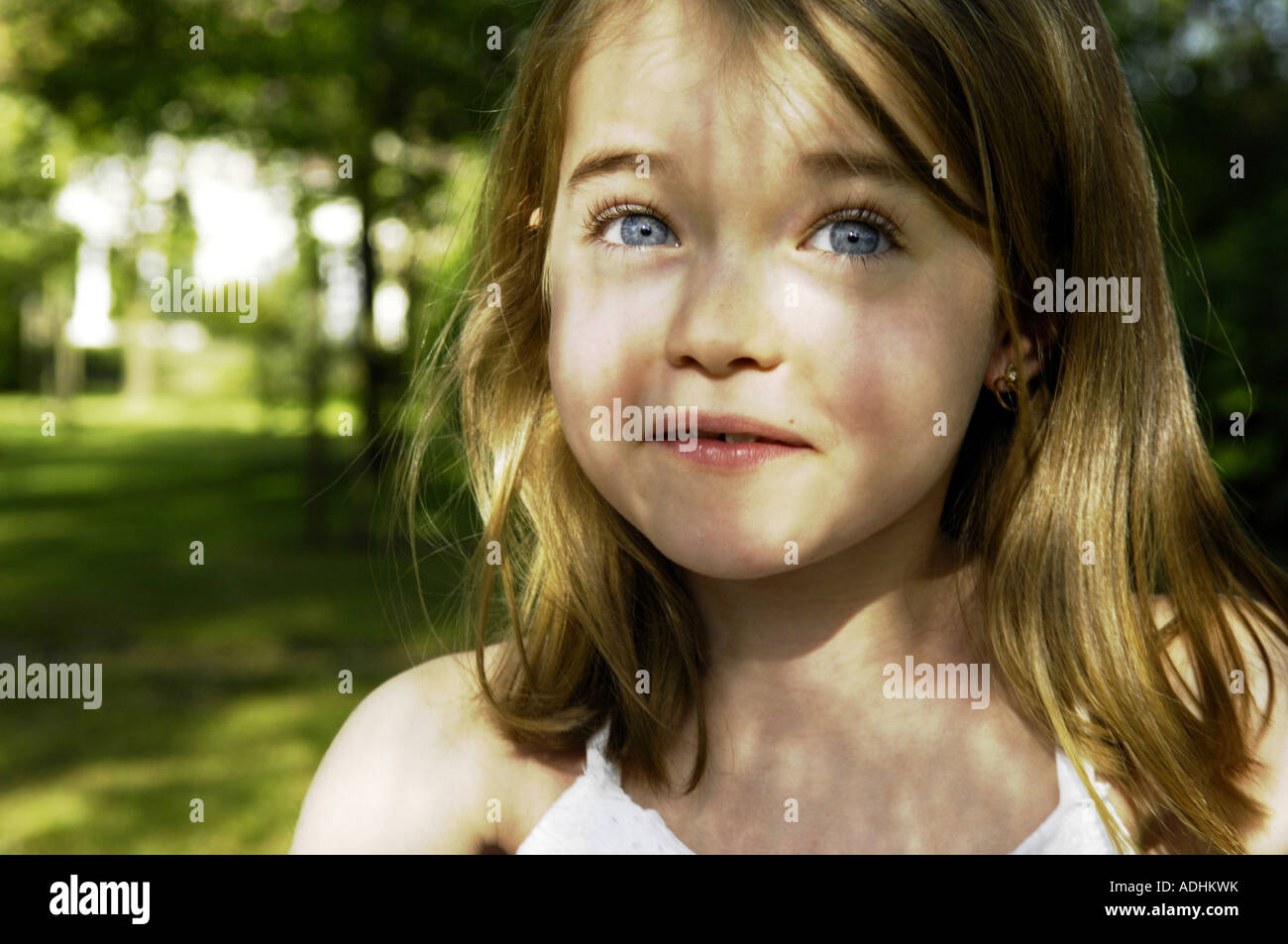 portrait beautiful young girl six years old caucasian portrait face ...