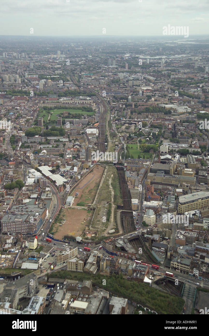 Aerial view of a brownfield site where Bishopsgate Railway Station in ...
