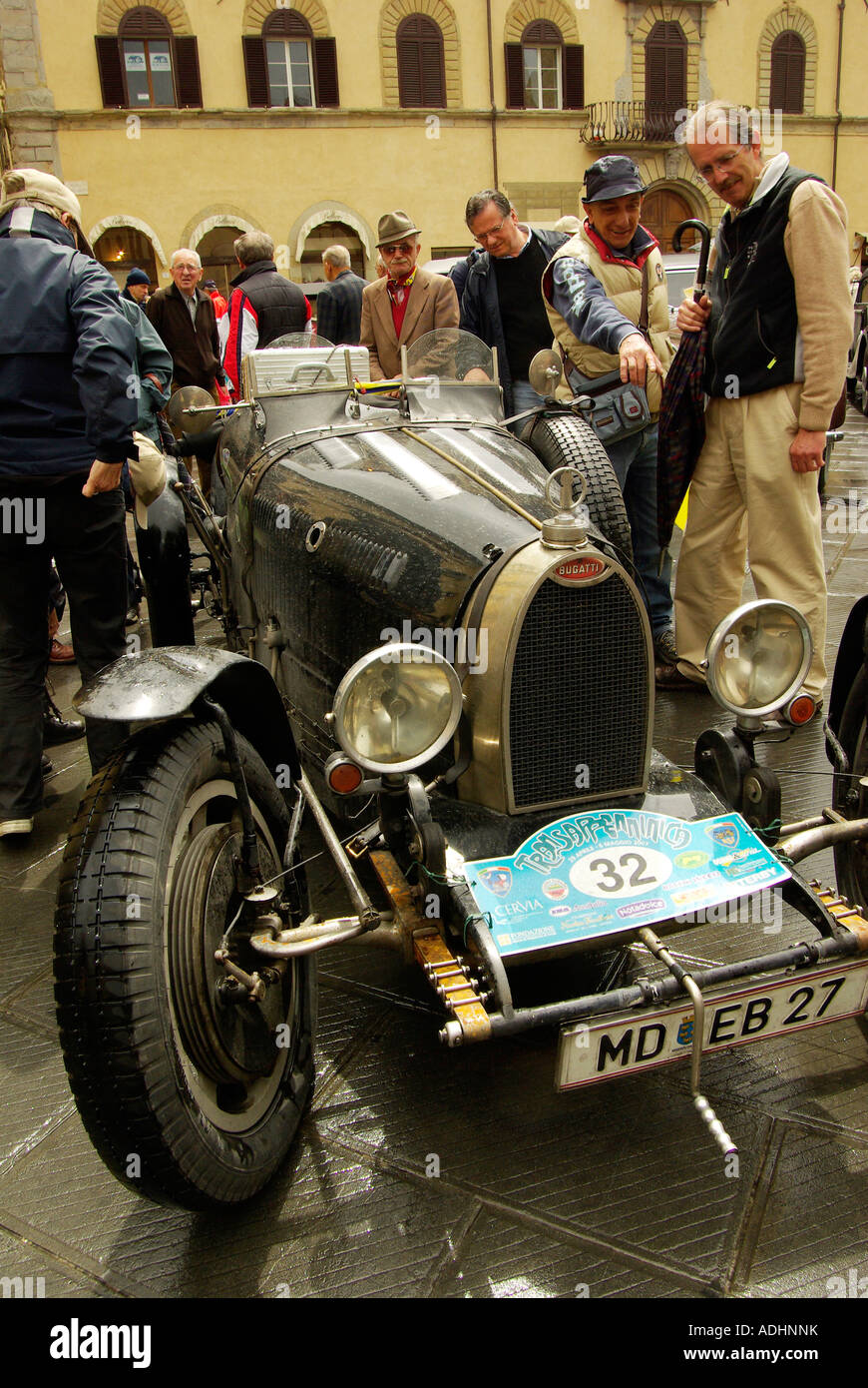 Admirers looking over a 1933 Bugatti 50T in the Transappennica vintage ...