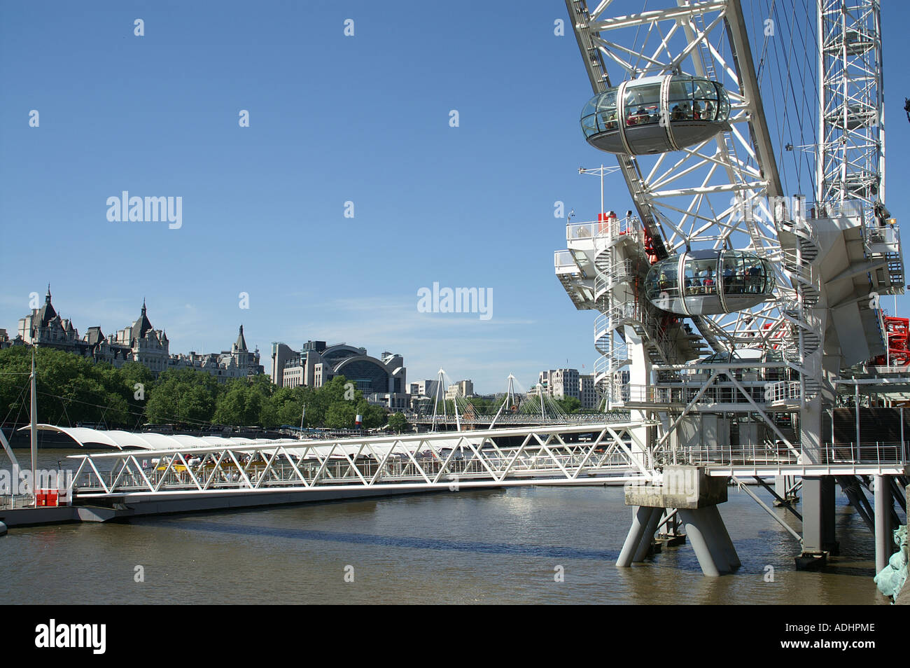 The Embankment South bank walkway River Thames London The Eye Stock ...