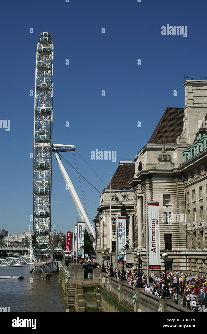 The Embankment South bank walkway River Thames London The Eye Stock ...