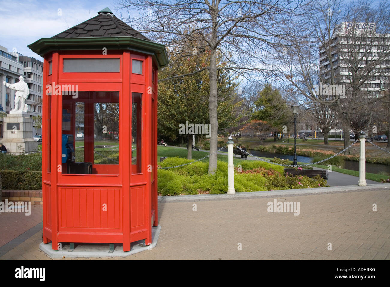 CHRISTCHURCH SOUTH ISLAND NEW ZEALAND May An old red Telephone box on a ...