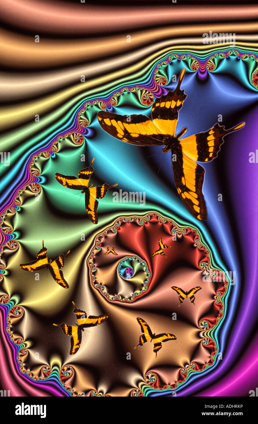 Digital spiral with butterflies digital fantasy, surreal Stock Photo ...