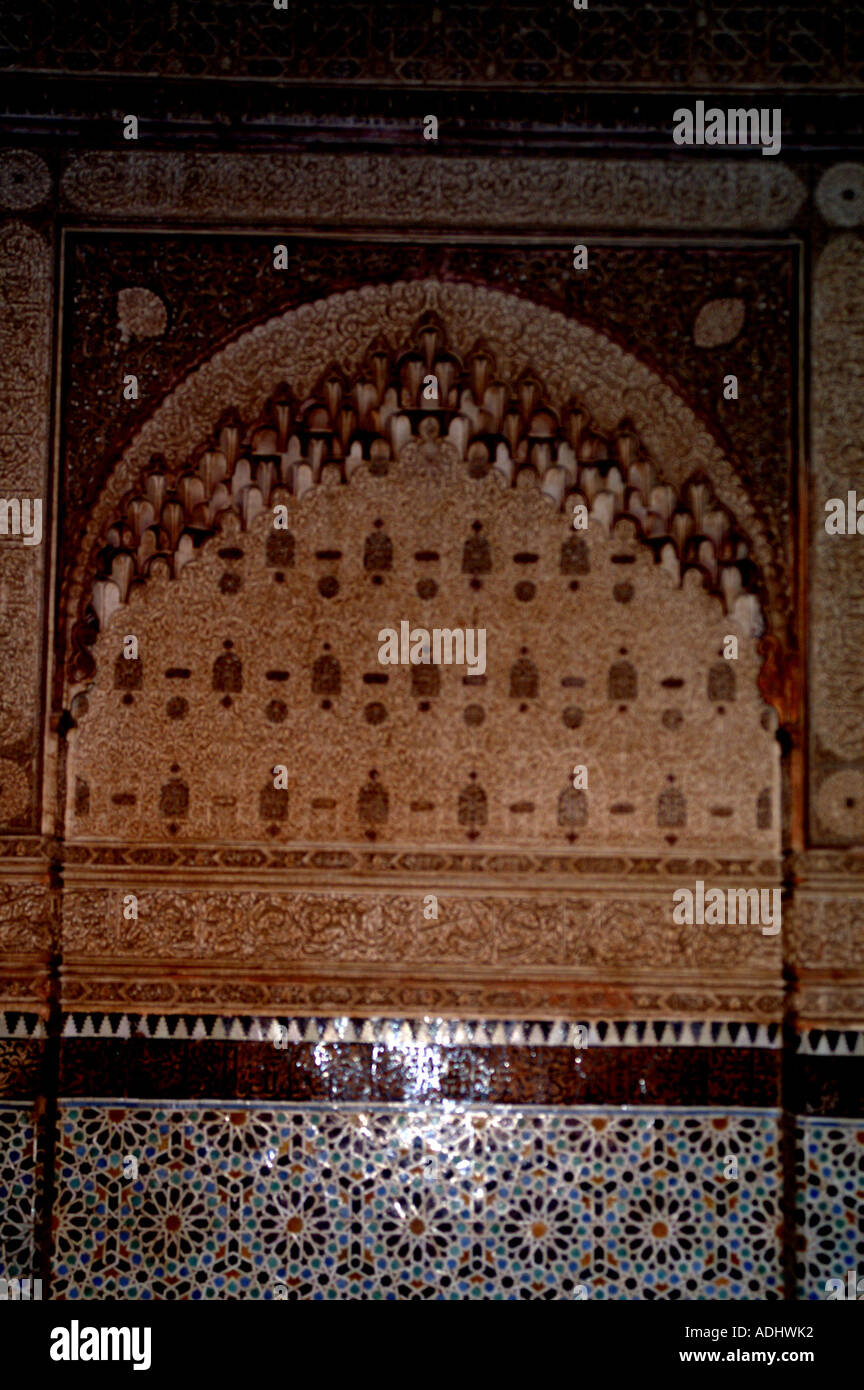 Ornate plasterwork in Saadian dynasty tombs Maghreb Marrakech Morocco ...
