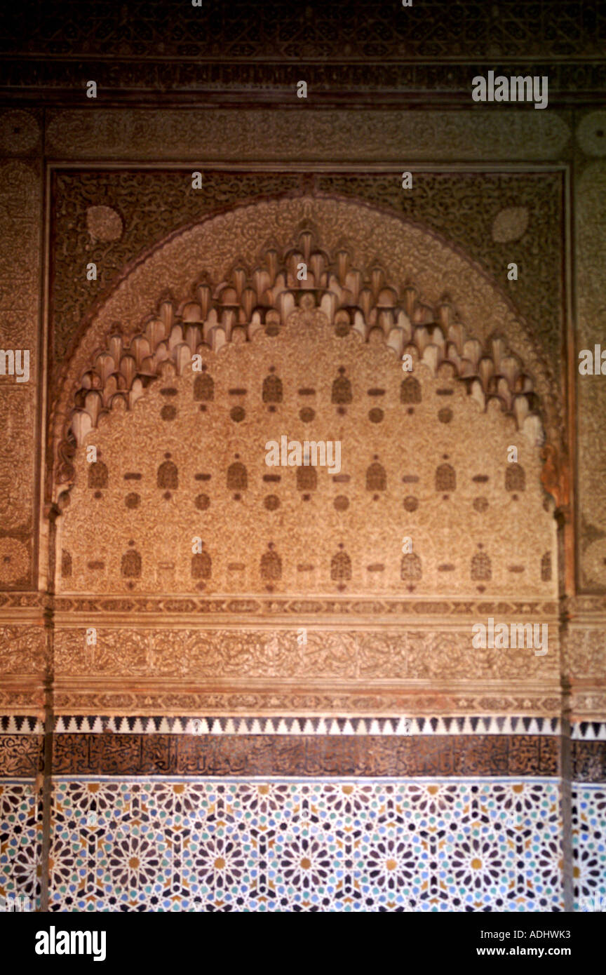Ornate plasterwork in Saadian dynasty tombs Maghreb Marrakech Morocco ...