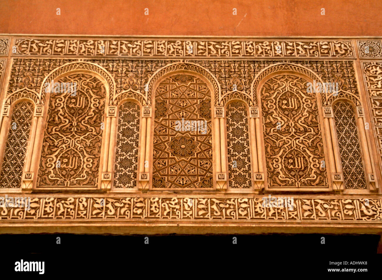 Ornate plasterwork in Saadian dynasty tombs Maghreb Marrakech Morocco ...