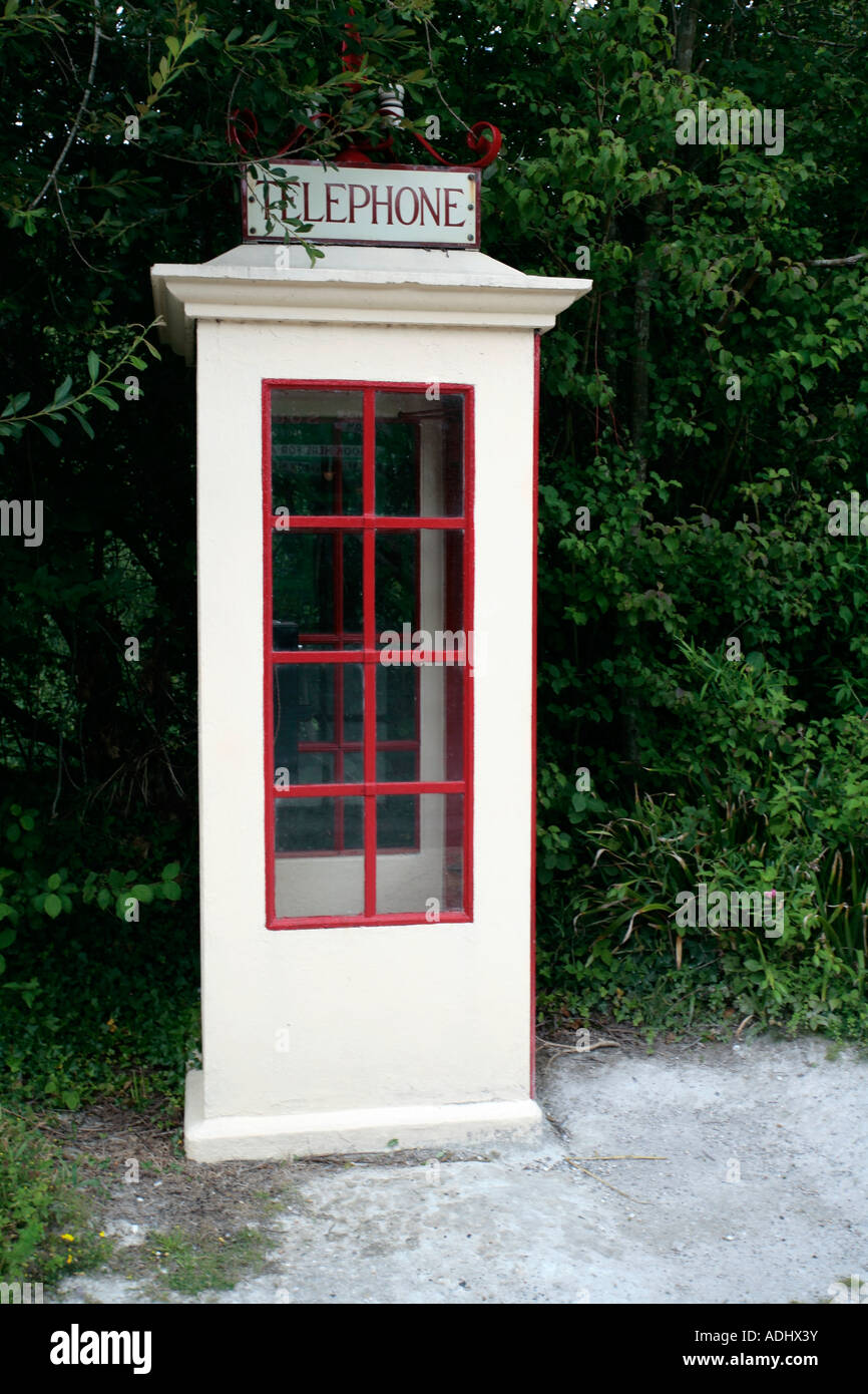 Old cream painted telephone kiosk on exhibit at Amberley Working Museum ...