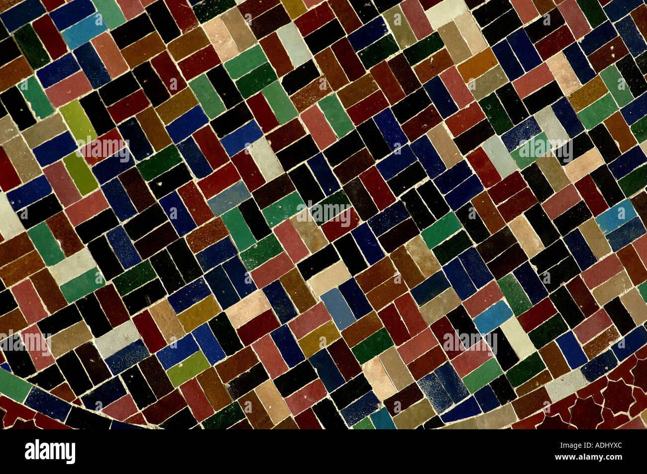 Mosaic colourful pieces of tiles at the ceramic clay works in Fes ...