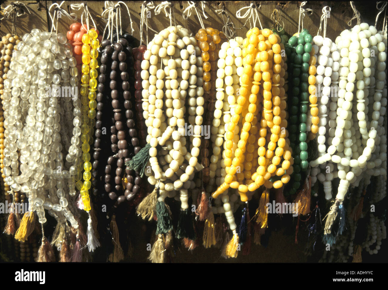 Muslim tasbih or prayer beads on sale outside a mosque in Cairo, Egypt ...