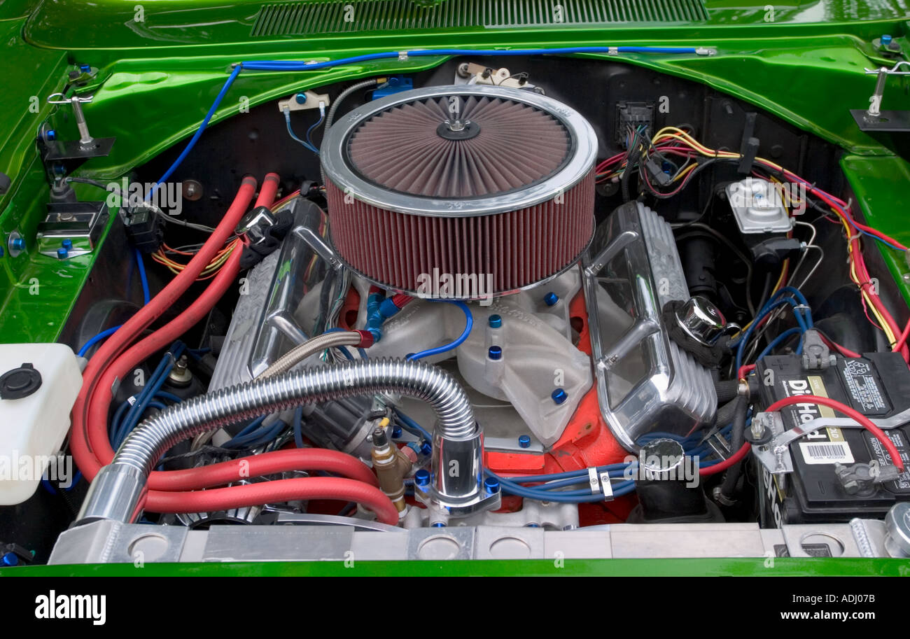 American muscle car customized V8 Plymouth engine Stock Photo - Alamy