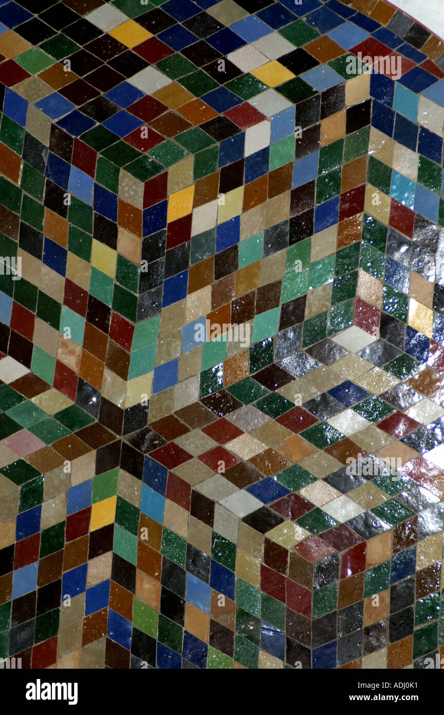 Mosaic colourful pieces of tiles at the ceramic clay works in Fes ...