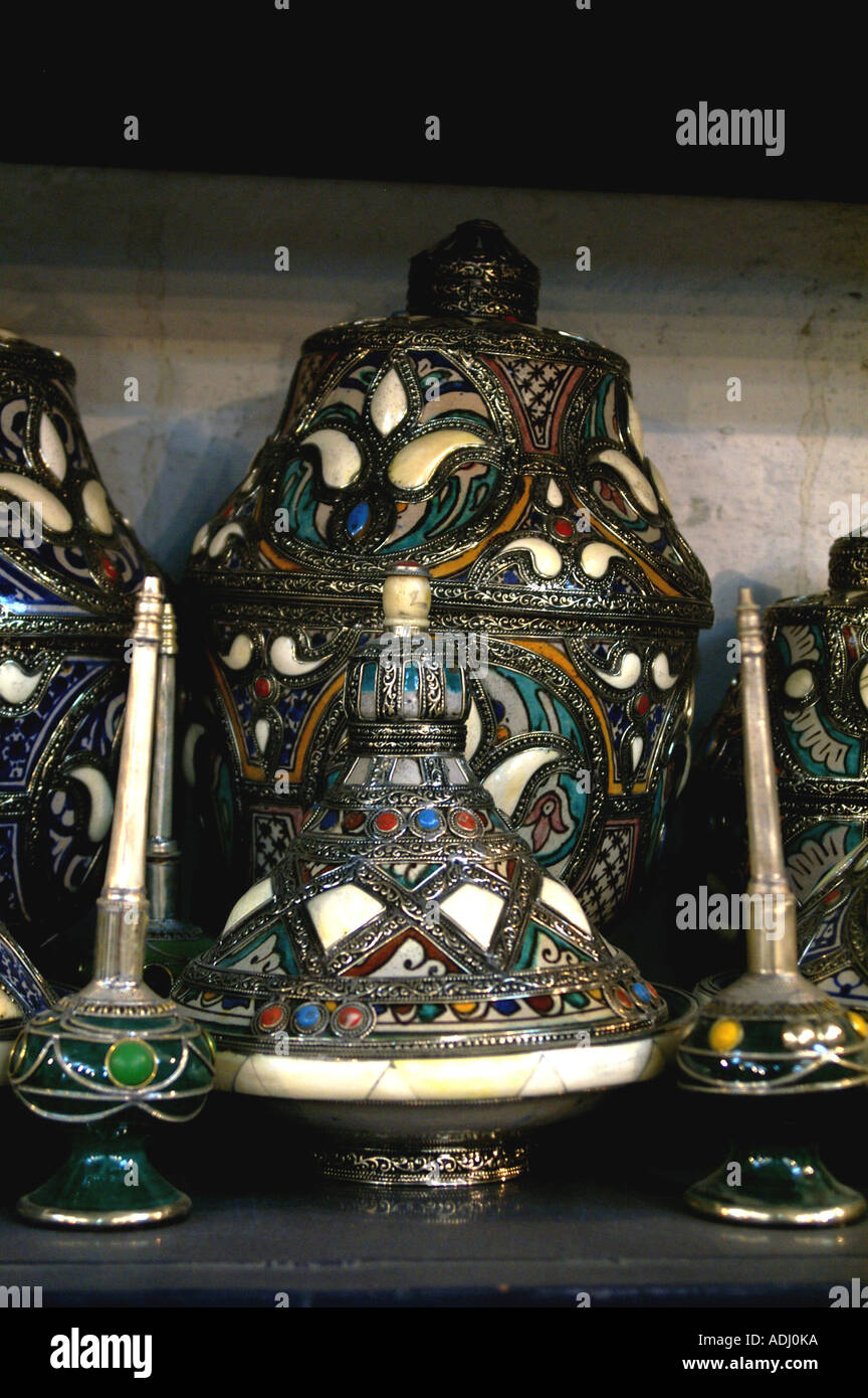 Embellished and decorated pots on display at the ceramic clay works ...