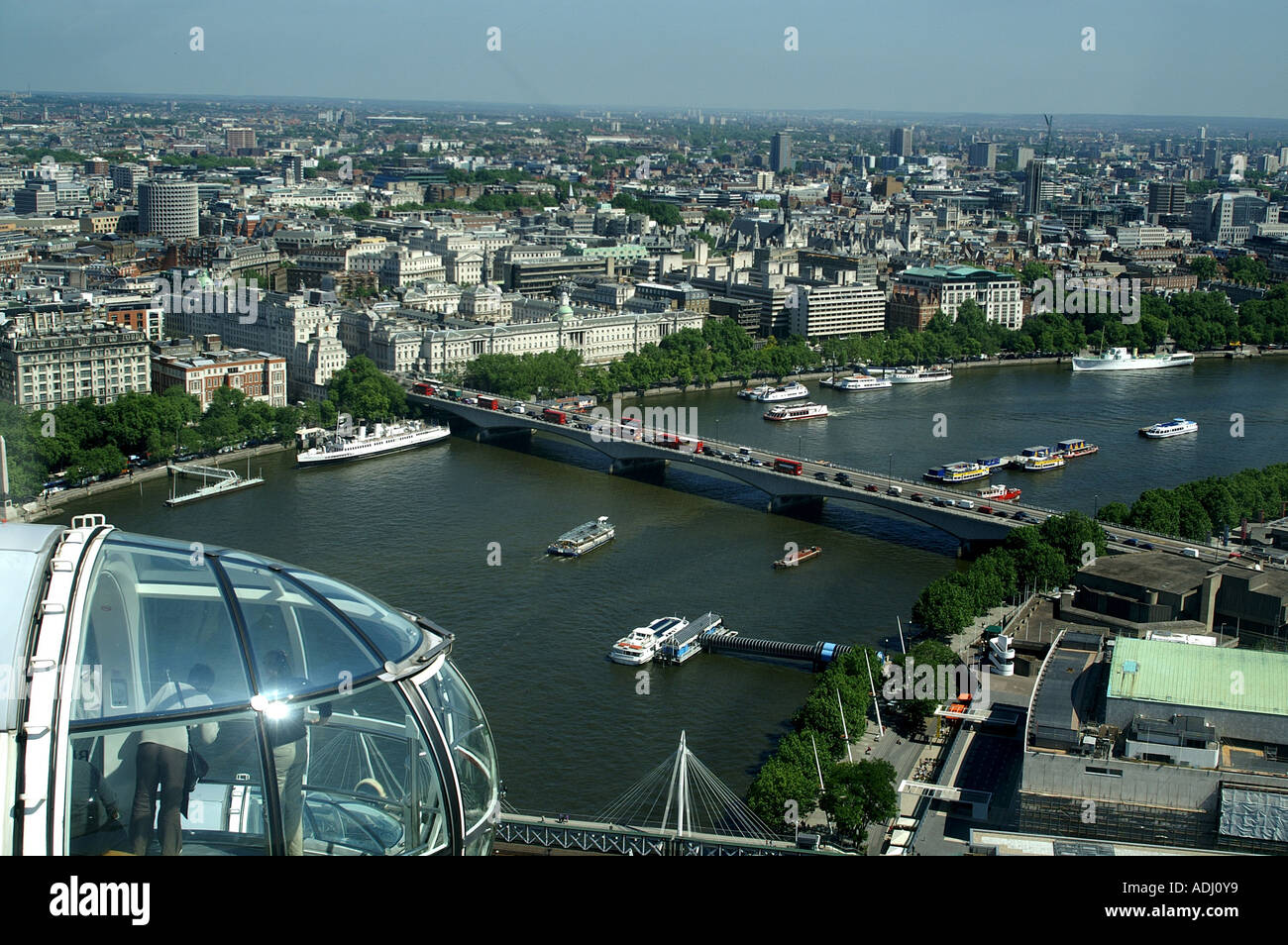 A London Eye capsule looking over the River Thames England UK Stock ...