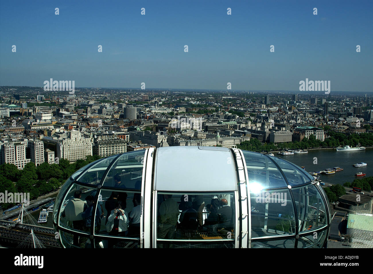 A London Eye capsule looking over the River Thames England UK Stock ...