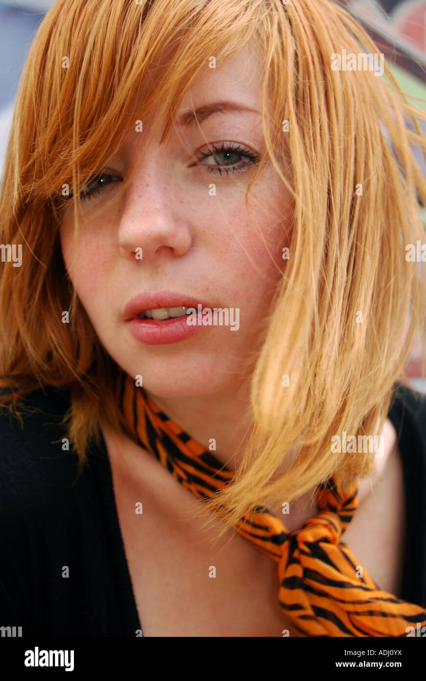 close up portrait of redhaired teenage girl looking flirtatiously at ...