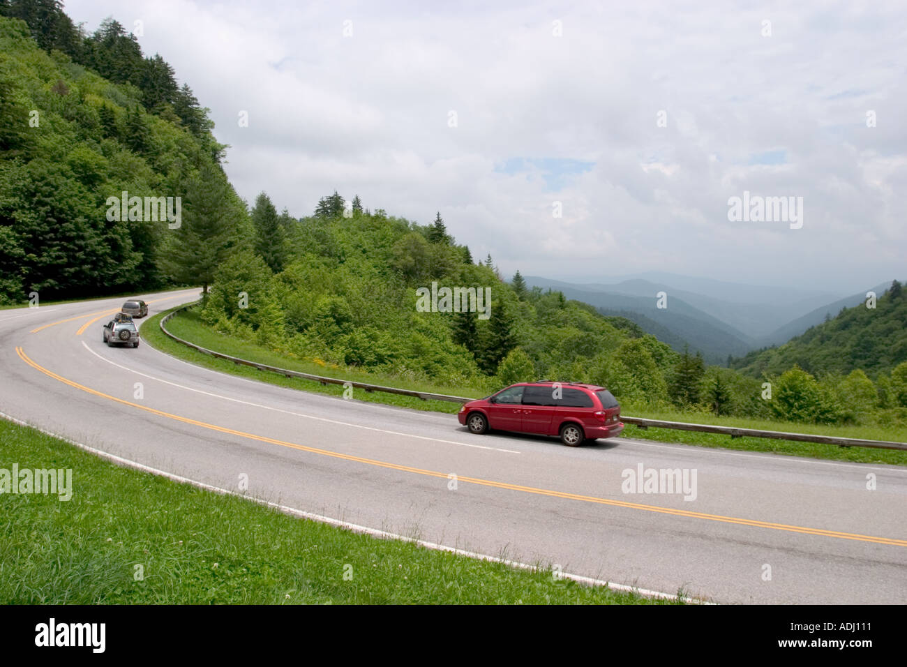 Cars on Newfound Gap Road in the Great Smoky Mountains National Park Tennesse North Carolina ...