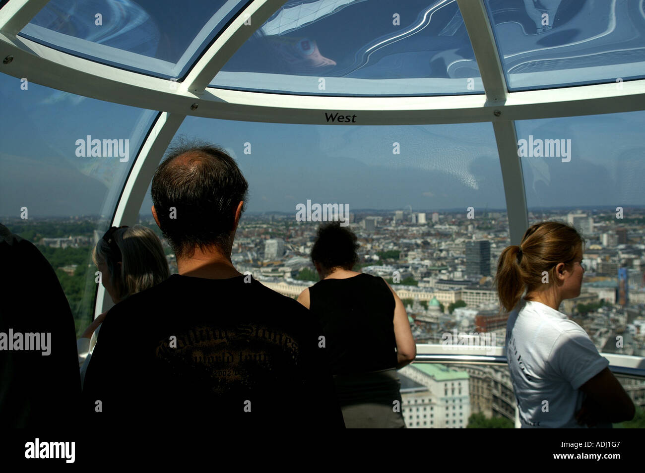 Inside a London Eye capsule looking over the River Thames England UK ...