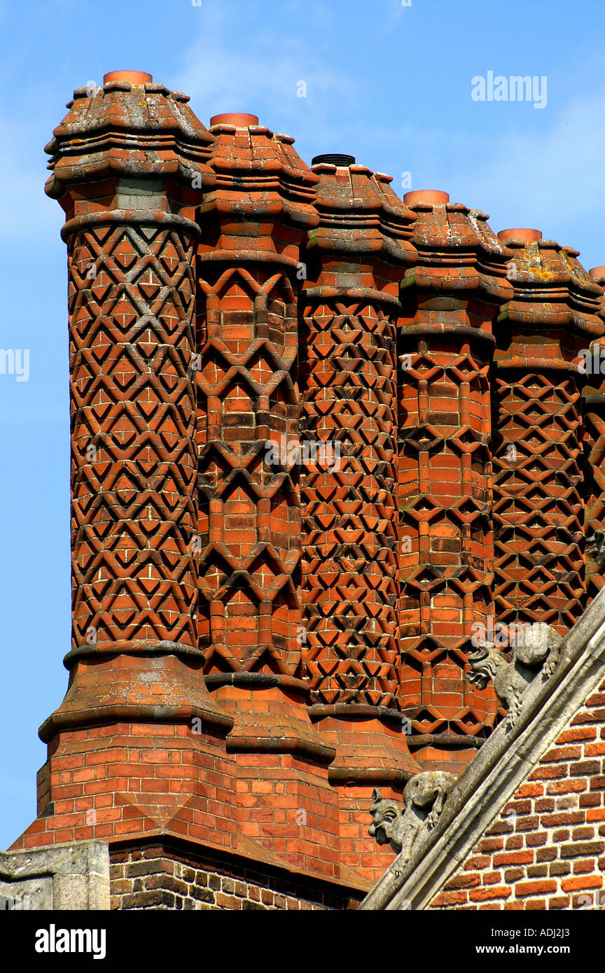 Ornate brick chimneys at Hampton Court London England Stock Photo - Alamy