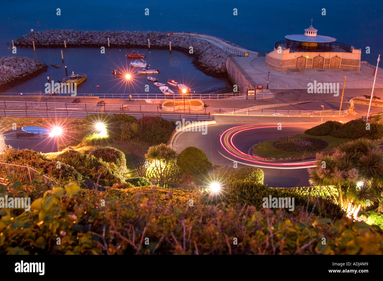 trail of car lights Ventnor Cascades at night Ventnor Seafront and ...