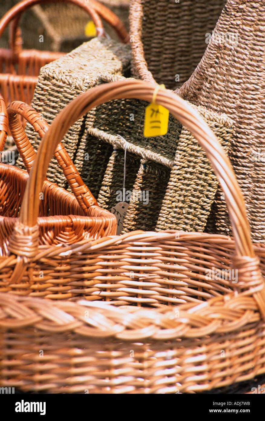 traditional wicker shopping baskets on sale at rural / country craft ...