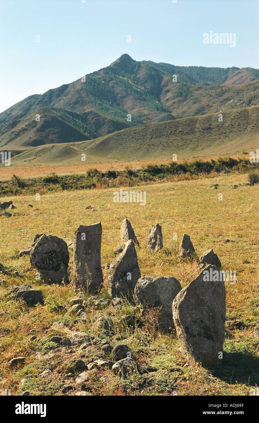Ancient Turkic burial mound The Katun river s valley Altai Russia Stock ...