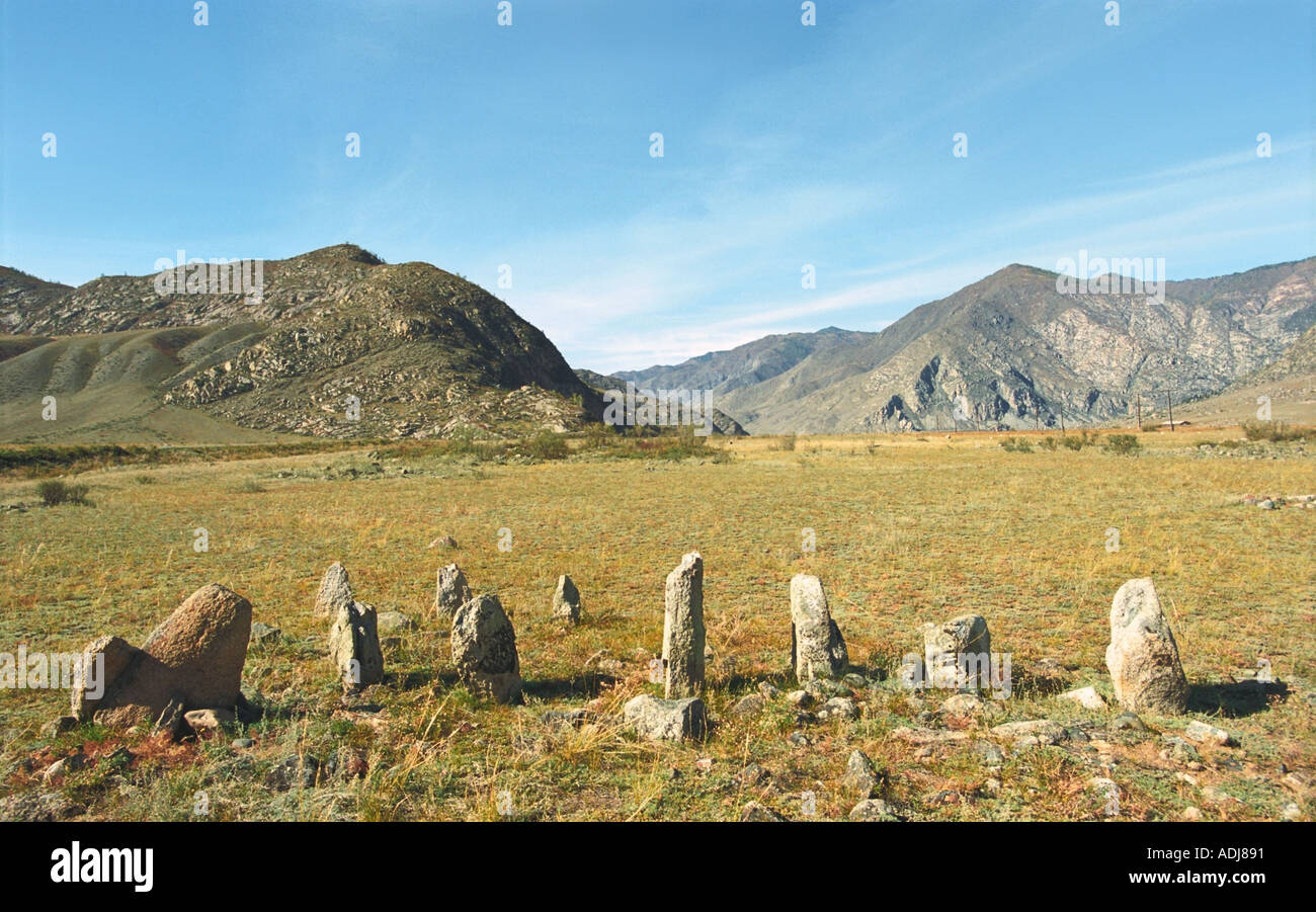 Ancient Turkic burial mound The Katun river s valley Altai Russia Stock ...