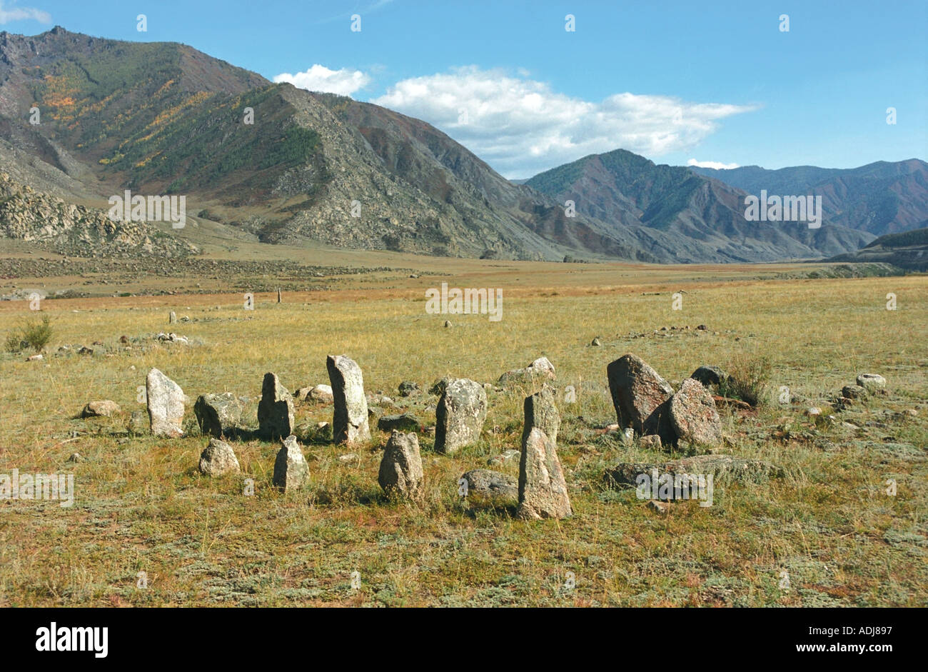 Ancient Turkic burial mound The Katun river s valley Altai Russia Stock ...