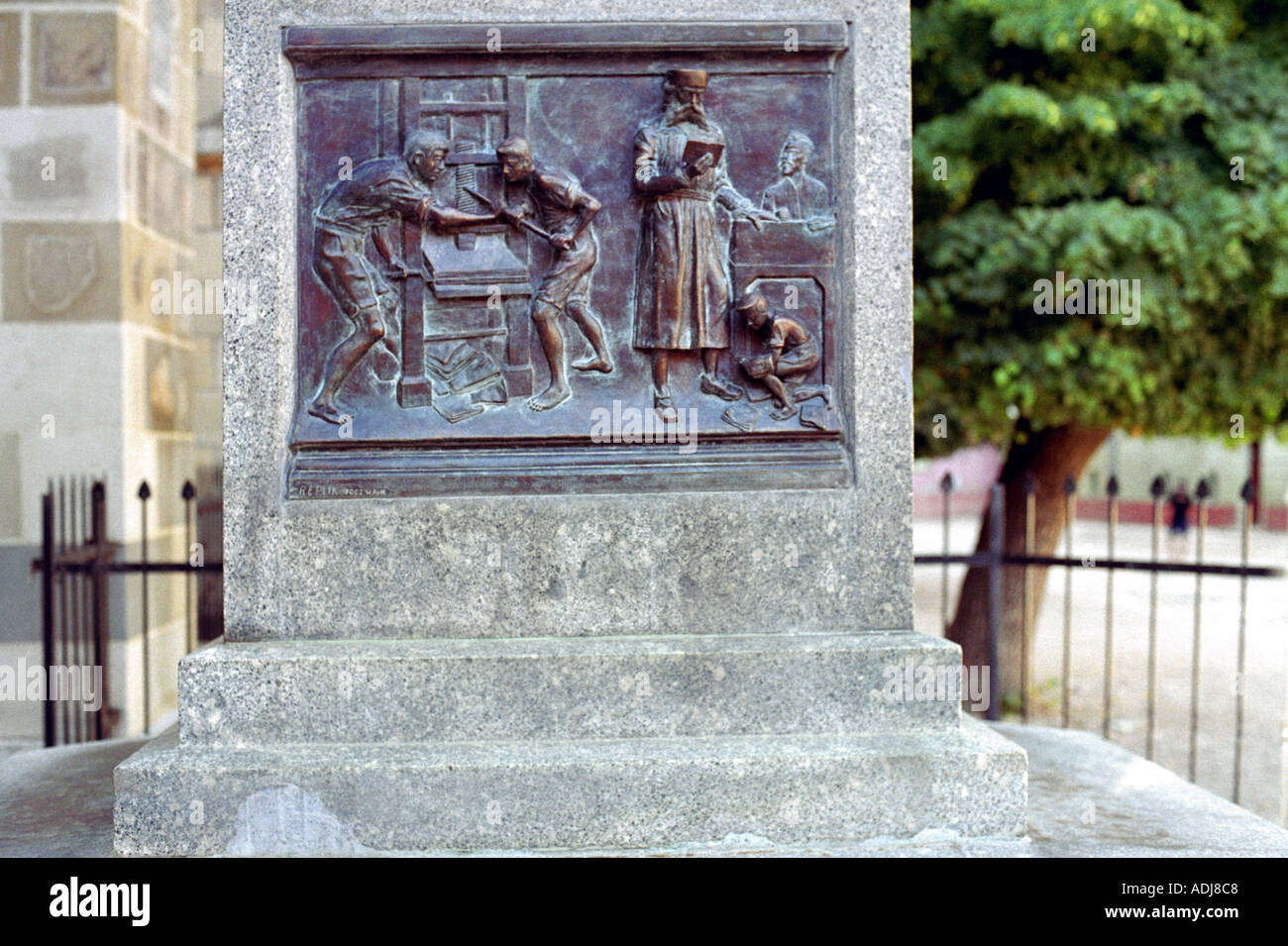 Bas relief ilustrating medieval scene near bellfry Tower of Black ...