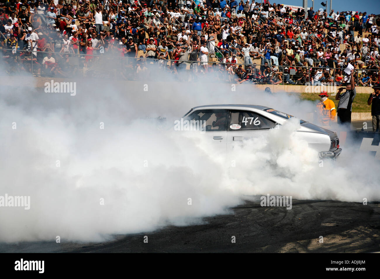 V8 engined car performing a burnout at an Australian burnout ...