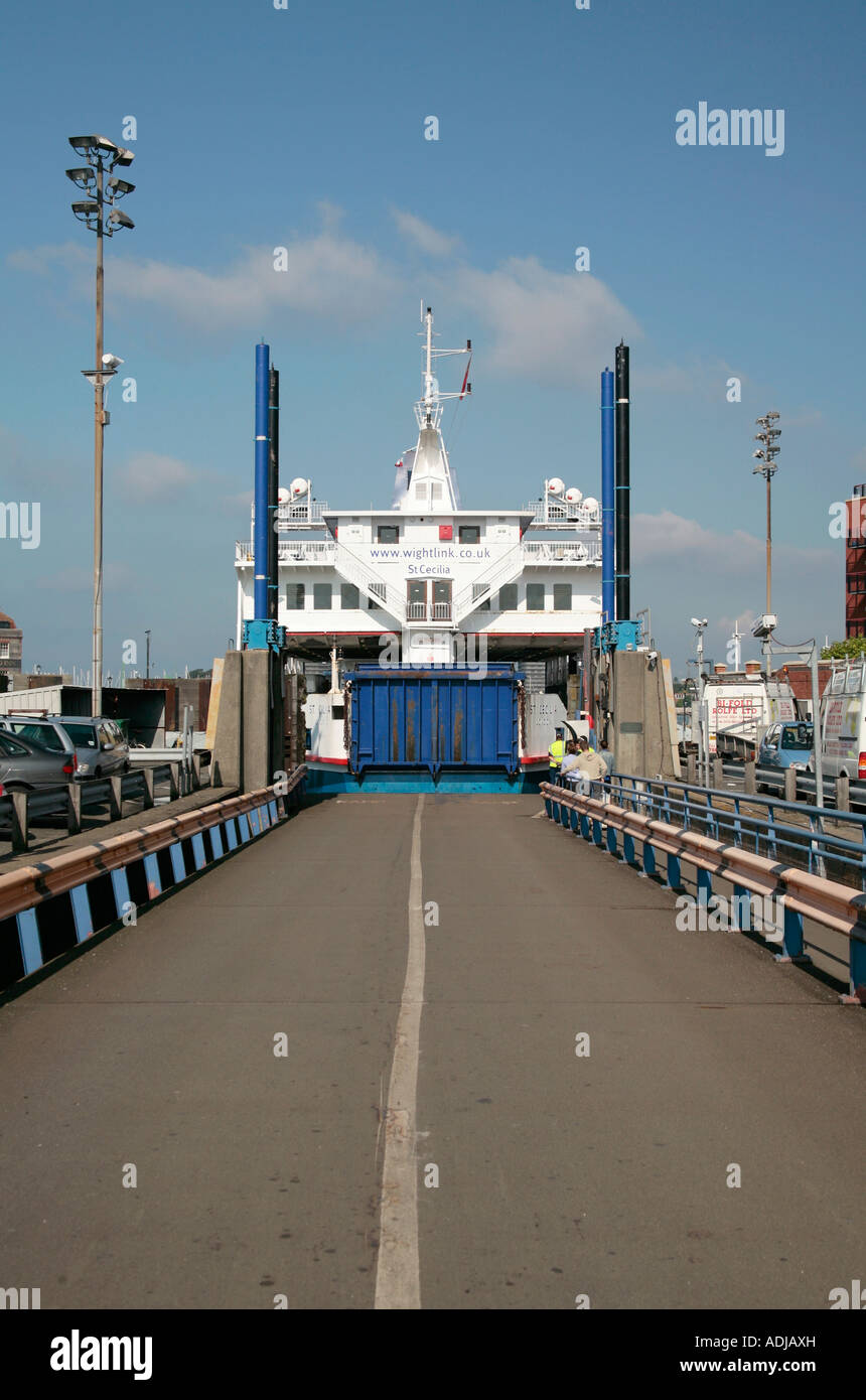 Isle of Wight car ferry docking in Portsmouth Harbour, Hampshire, UK ...