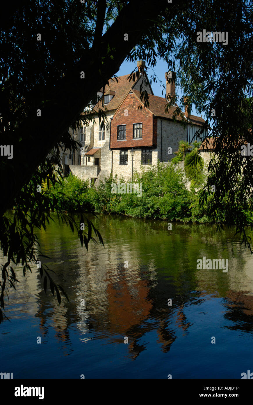 The Archbishop's Palace and reflection in River Medway Maidstone Kent ...