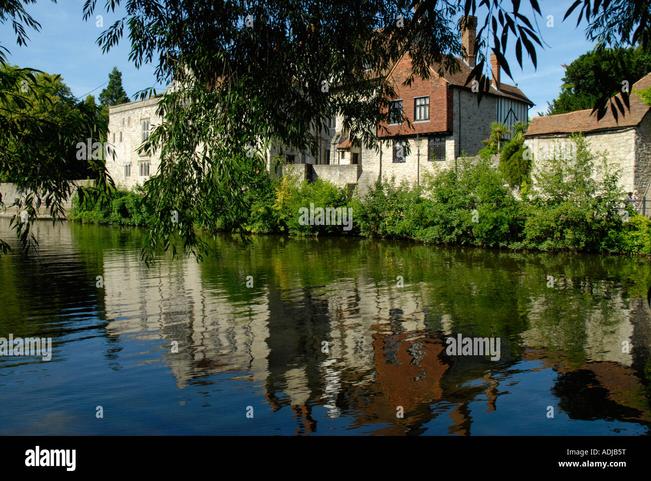 The Archbishop's Palace and reflection in River Medway Maidstone Kent ...