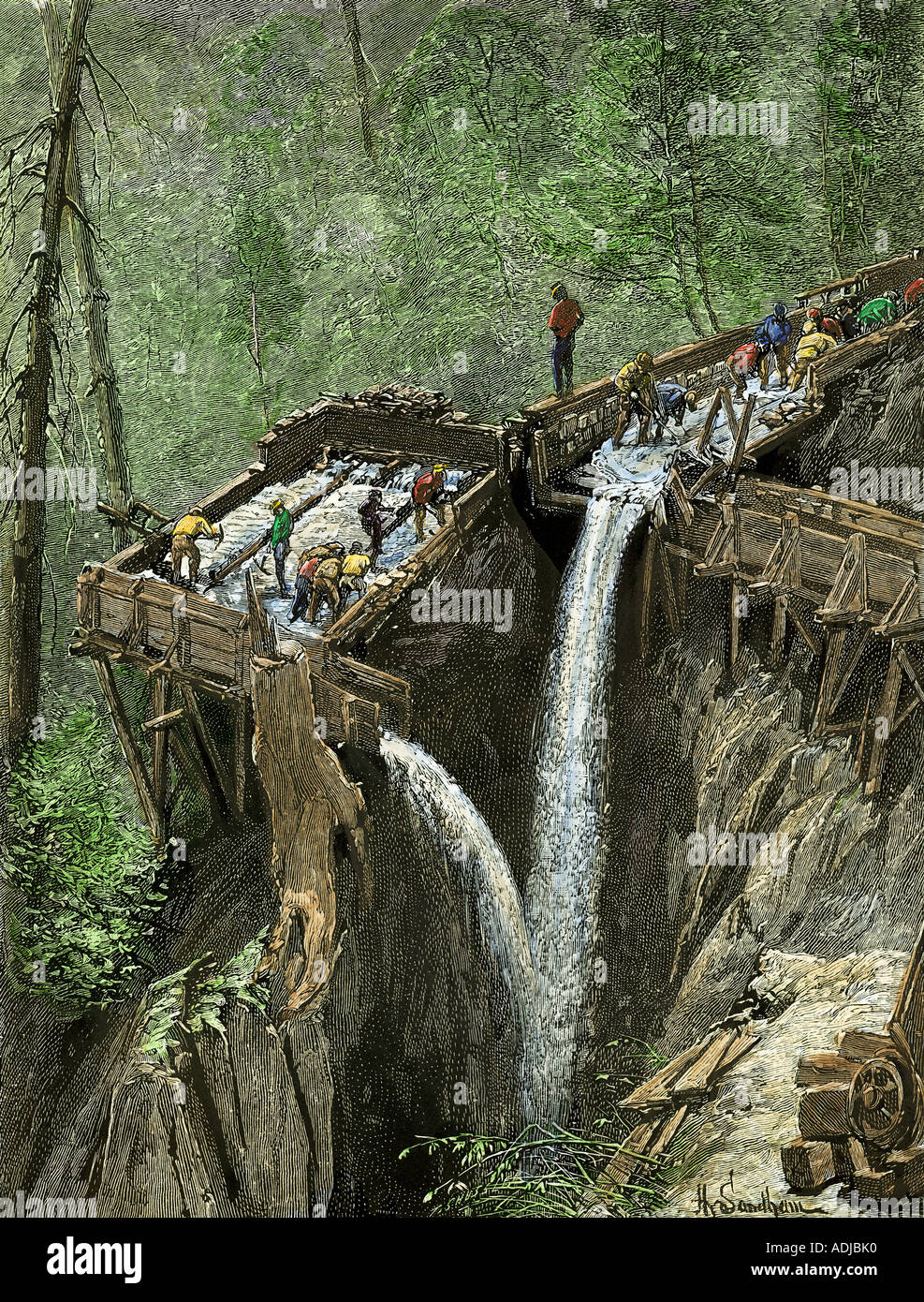Hydraulic mining for gold and silver in California 1800s Stock Photo ...