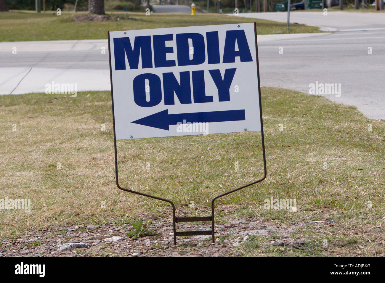 Media Staging Area Sign with Left Arrow Stock Photo - Alamy