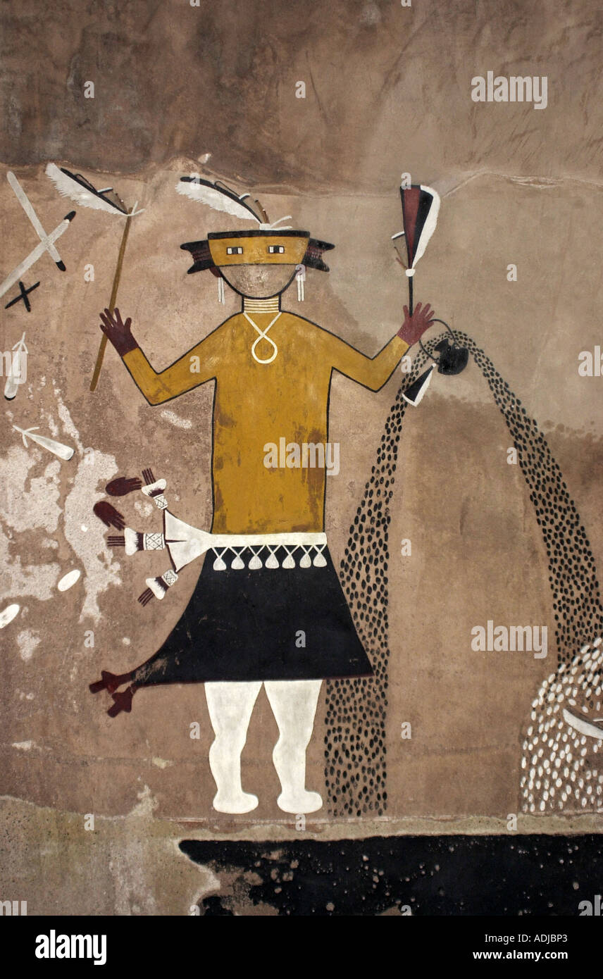 Native American ceremonial figure with rain kiva wall painting circa ...