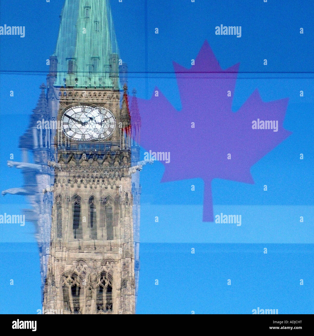 Reflection of Peace Tower and Canadian maple leaf Stock Photo - Alamy