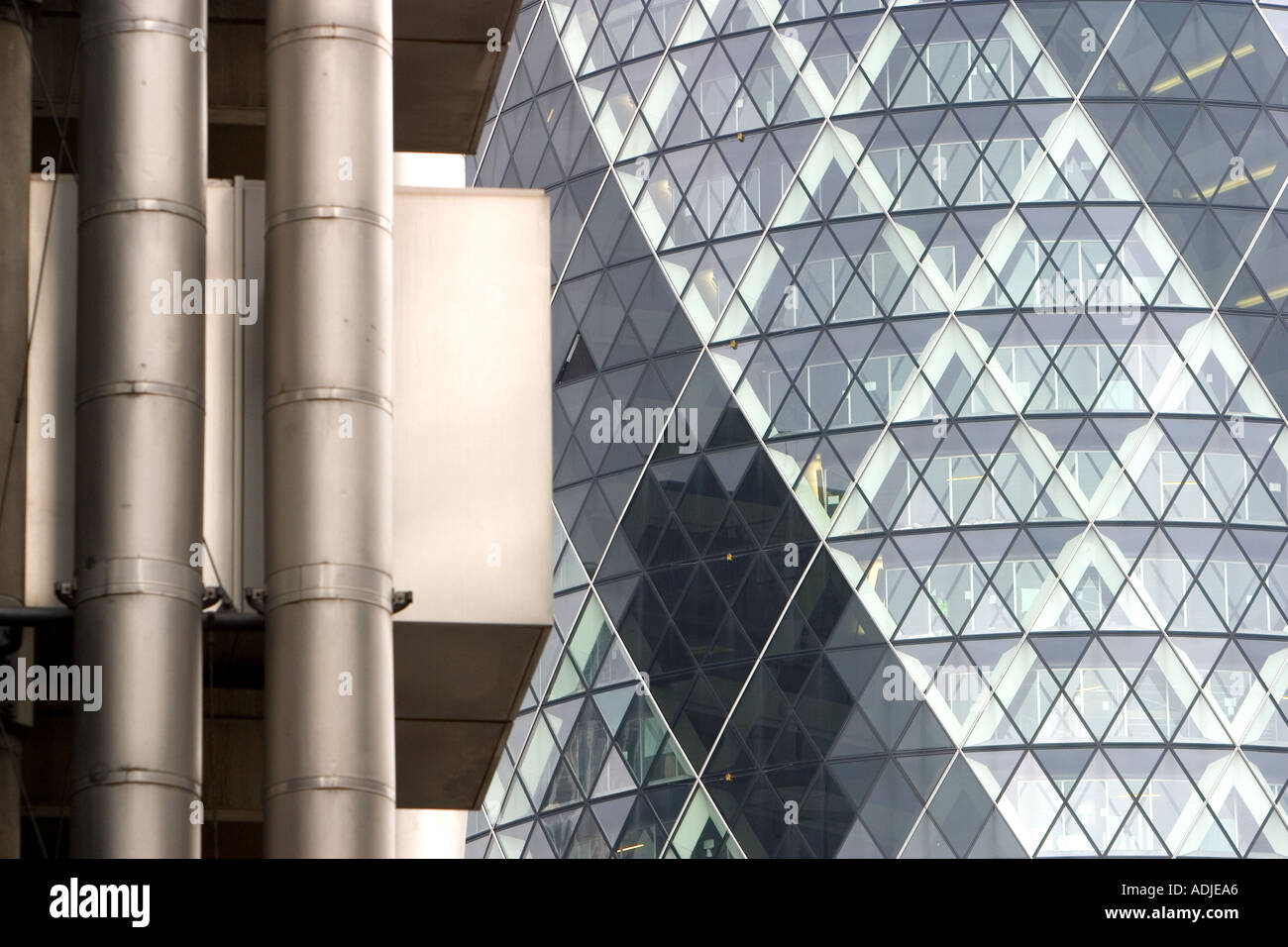 The Gherkin and Lloyds building side by side in the City of London ...