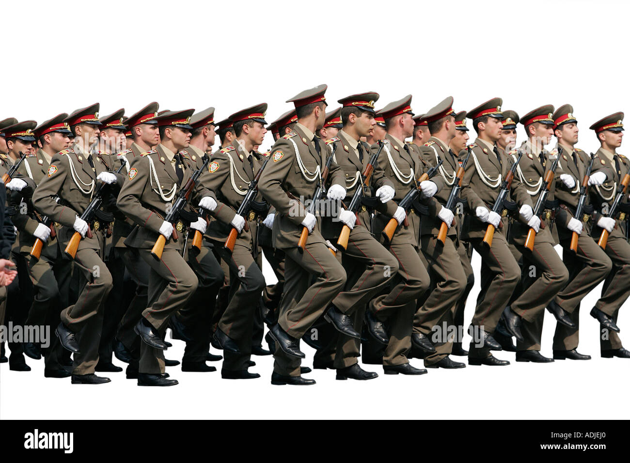 Guardsmen march in step at military parade column Officer Cadets ...