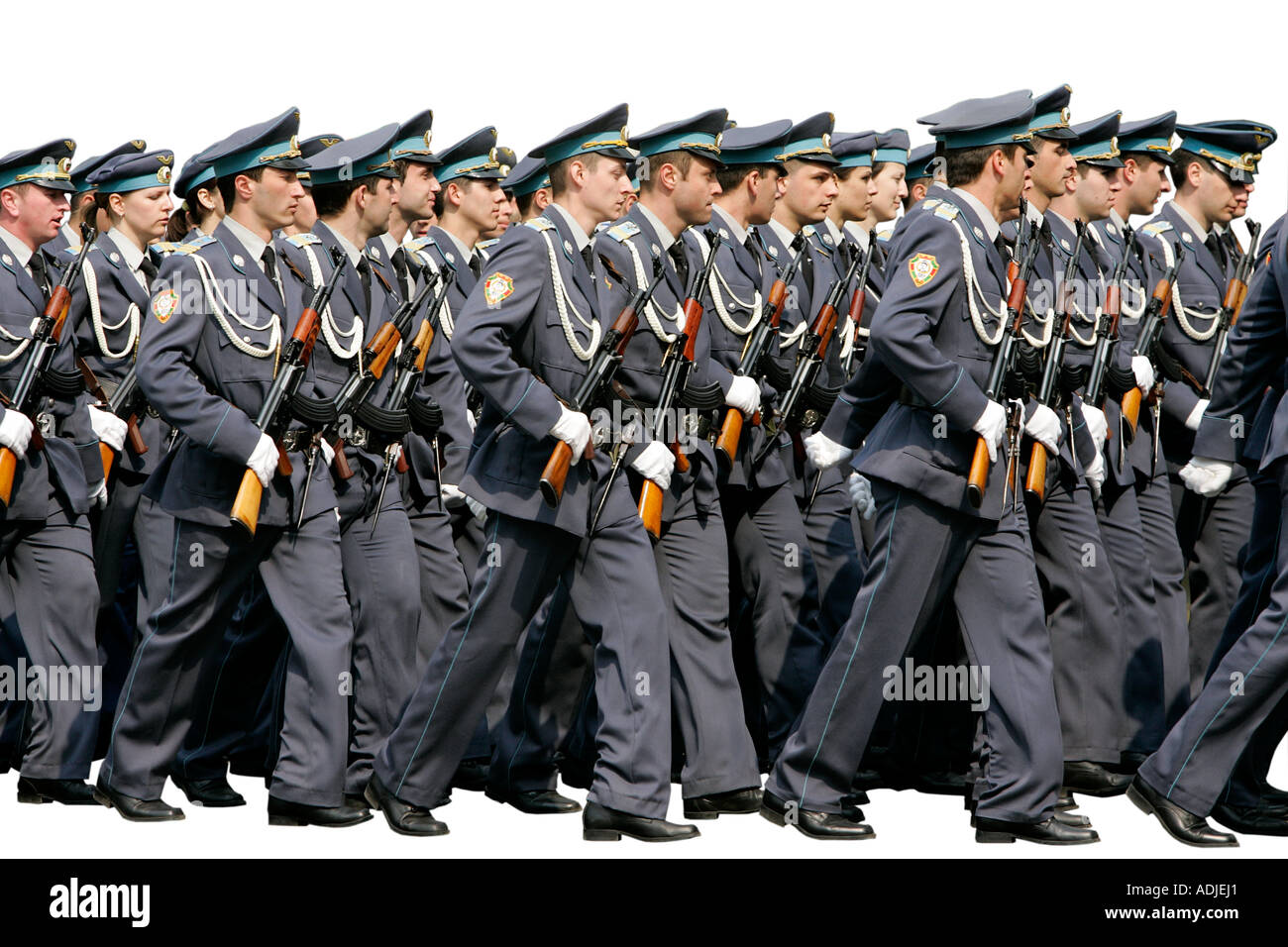 Guardsmen march in step at military parade column Officer Cadets ...