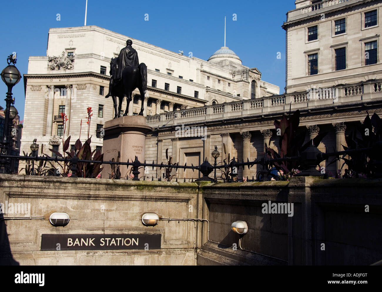 Bank station and statue of Wellington in the City of London Stock Photo ...