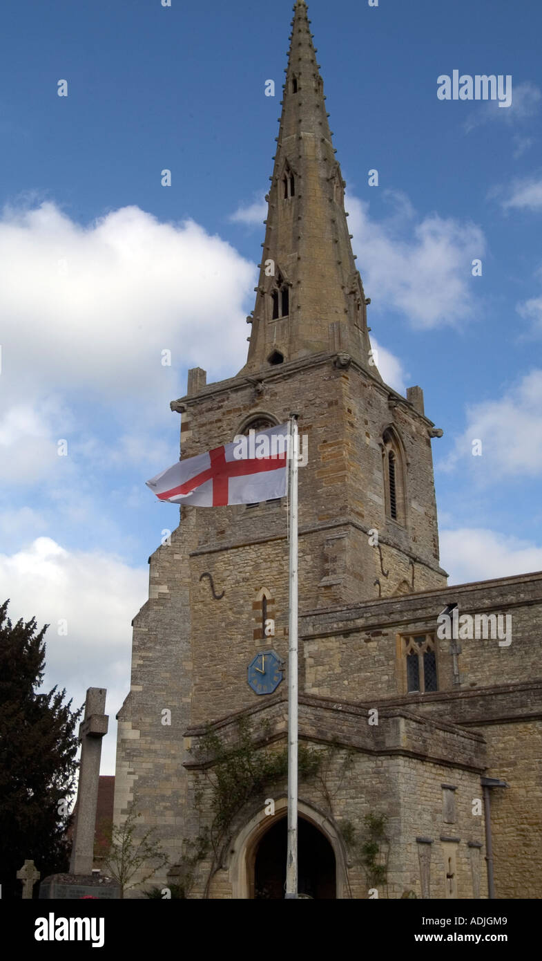 saint george cross flag and church uk Stock Photo - Alamy