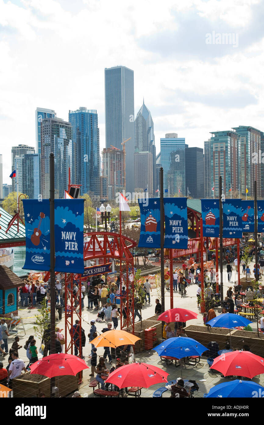 CHICAGO Illinois Banners on lamp posts at Navy Pier colorful umbrellas ...