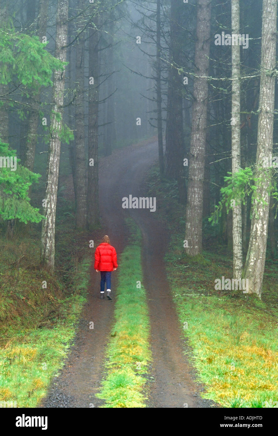 Walker on fog covered road Near Monroe Oregon Stock Photo - Alamy
