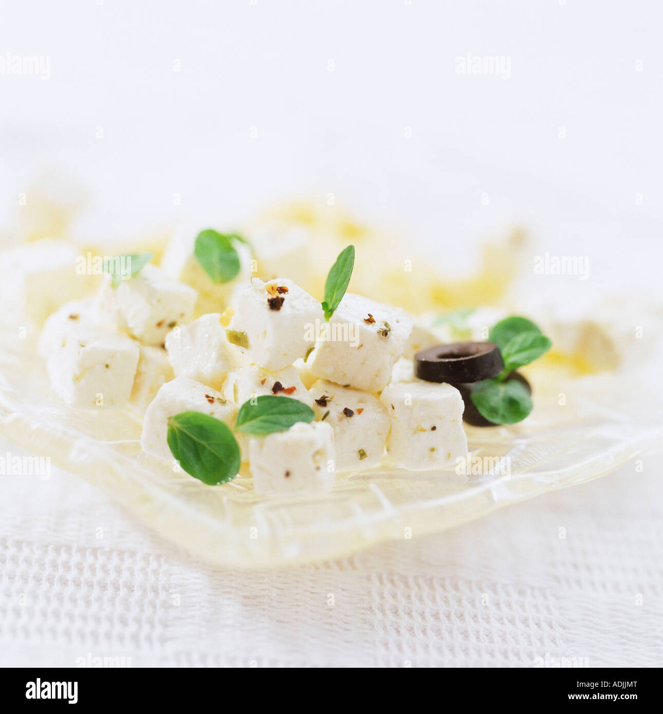 salad cheese buds olive plate dairy food cube Stock Photo - Alamy