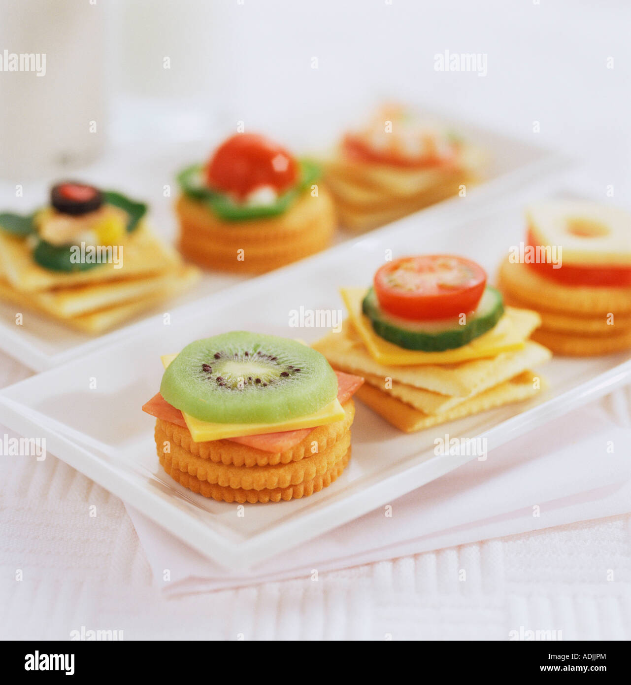 canape finger food cracker fruit cheese vegetable Stock Photo - Alamy