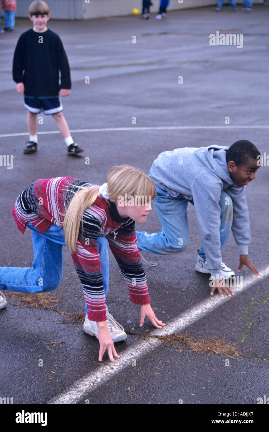Two students racing on playground of elementary school Corvallis Oregon ...